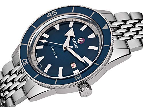 Rado Men's Captain Cook 42 mm Automatic Diving Watch with Stainless Steel Strap, Silver-Tone, 20 (Model: R32505203), Blue