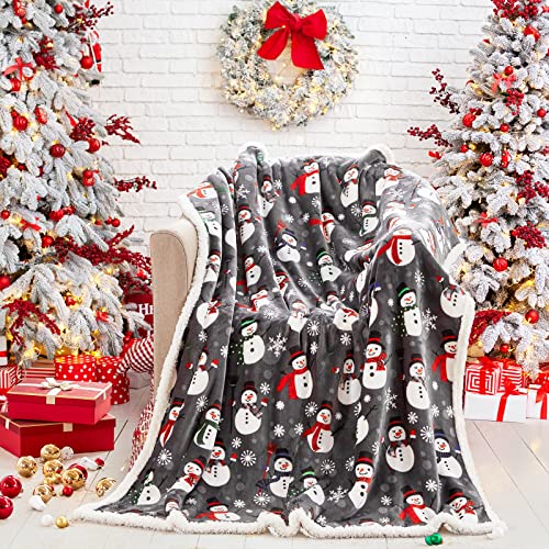 Touchat Sherpa Christmas Throw Blanket, Fuzzy Fluffy Soft Cozy Blanket, Fleece Flannel Plush Microfiber Blanket for Couch Bed Sofa (50" X 60", Snowman)