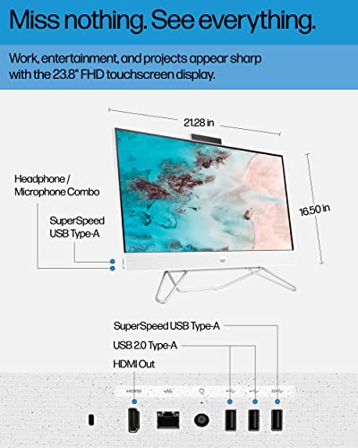 HP All-in-One PC, 23.8" FHD Micro-Edge Touchscreen Display, AMD Ryzen 5 Processor, AMD Radeon Graphics, 12 GB RAM, 512 GB SSD, Windows 11 Home OS, Wi-Fi (24-cb1142, 2022)