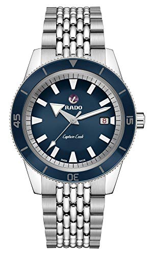 Rado Men's Captain Cook 42 mm Automatic Diving Watch with Stainless Steel Strap, Silver-Tone, 20 (Model: R32505203), Blue