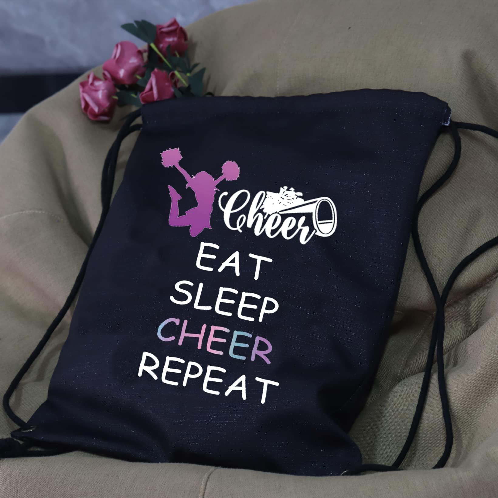 JYTAPP Cheer Drawstring Bag for Cheerleading Gifts Eat Sleep Cheer Gym Bag Cheer Team Gifts Cheerleading Practice Bag for Cheerleaders (black)