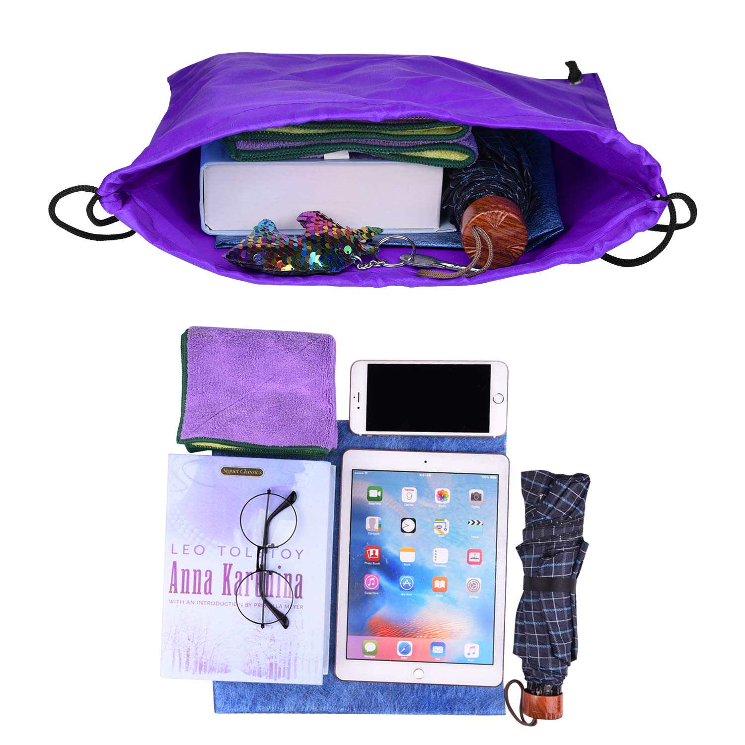 FEPITO 22 Pack Drawstring Bags String Backpack Bulk School Backpacks for Gym Traveling (Purple)