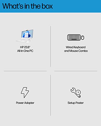 HP All-in-One Bundle PC, Intel Pentium Silver Processor, Intel UHD Graphics 605, 8 GB SDRAM, 256 GB PCIe SSD, Full HD Display, Windows 11 Home OS, Dual Computer Speakers, Wi-Fi (24-cb0120, 2022)
