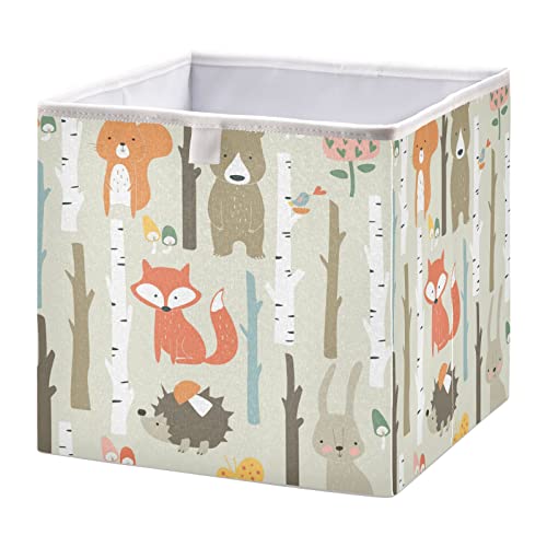 ALAZA Collapsible Storage Cubes Organizer,Funny Fox Bear Rabbit Forest Animal Storage Containers Closet Shelf Organizer with Handles for Home Office
