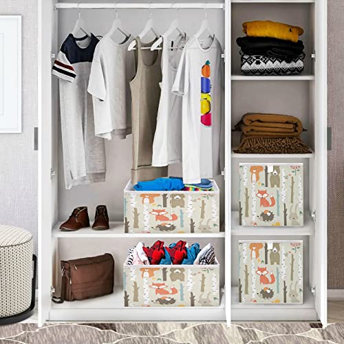 ALAZA Collapsible Storage Cubes Organizer,Funny Fox Bear Rabbit Forest Animal Storage Containers Closet Shelf Organizer with Handles for Home Office