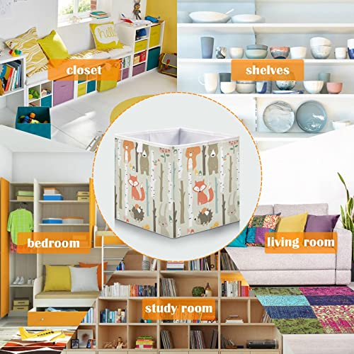 ALAZA Collapsible Storage Cubes Organizer,Funny Fox Bear Rabbit Forest Animal Storage Containers Closet Shelf Organizer with Handles for Home Office