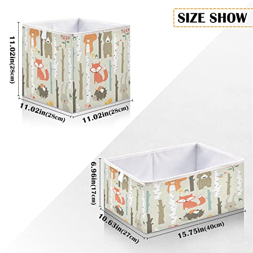 ALAZA Collapsible Storage Cubes Organizer,Funny Fox Bear Rabbit Forest Animal Storage Containers Closet Shelf Organizer with Handles for Home Office