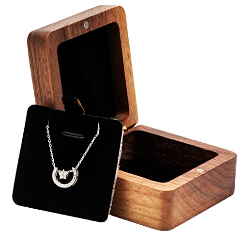 COSISO Vintage Natural Walnut Wood Necklace Gift Box,Pendant Storage Case Jewelry Display Box for Anniversary Propose Christmas