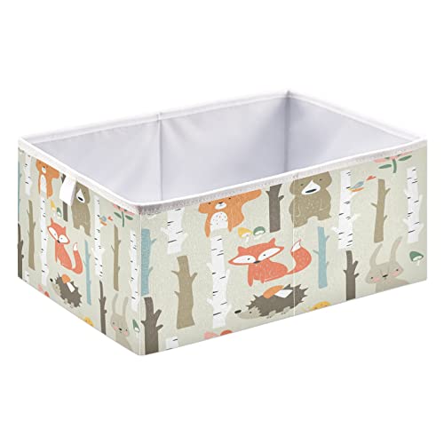 ALAZA Collapsible Storage Cubes Organizer,Funny Fox Bear Rabbit Forest Animal Storage Containers Closet Shelf Organizer with Handles for Home Office