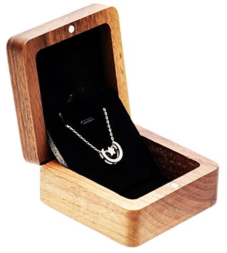 COSISO Vintage Natural Walnut Wood Necklace Gift Box,Pendant Storage Case Jewelry Display Box for Anniversary Propose Christmas