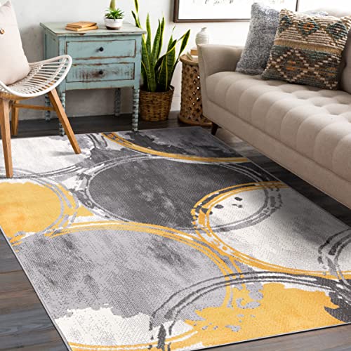 Rugshop Evora Contemporary Modern Circles Area Rug 7'10" x 10' Yellow