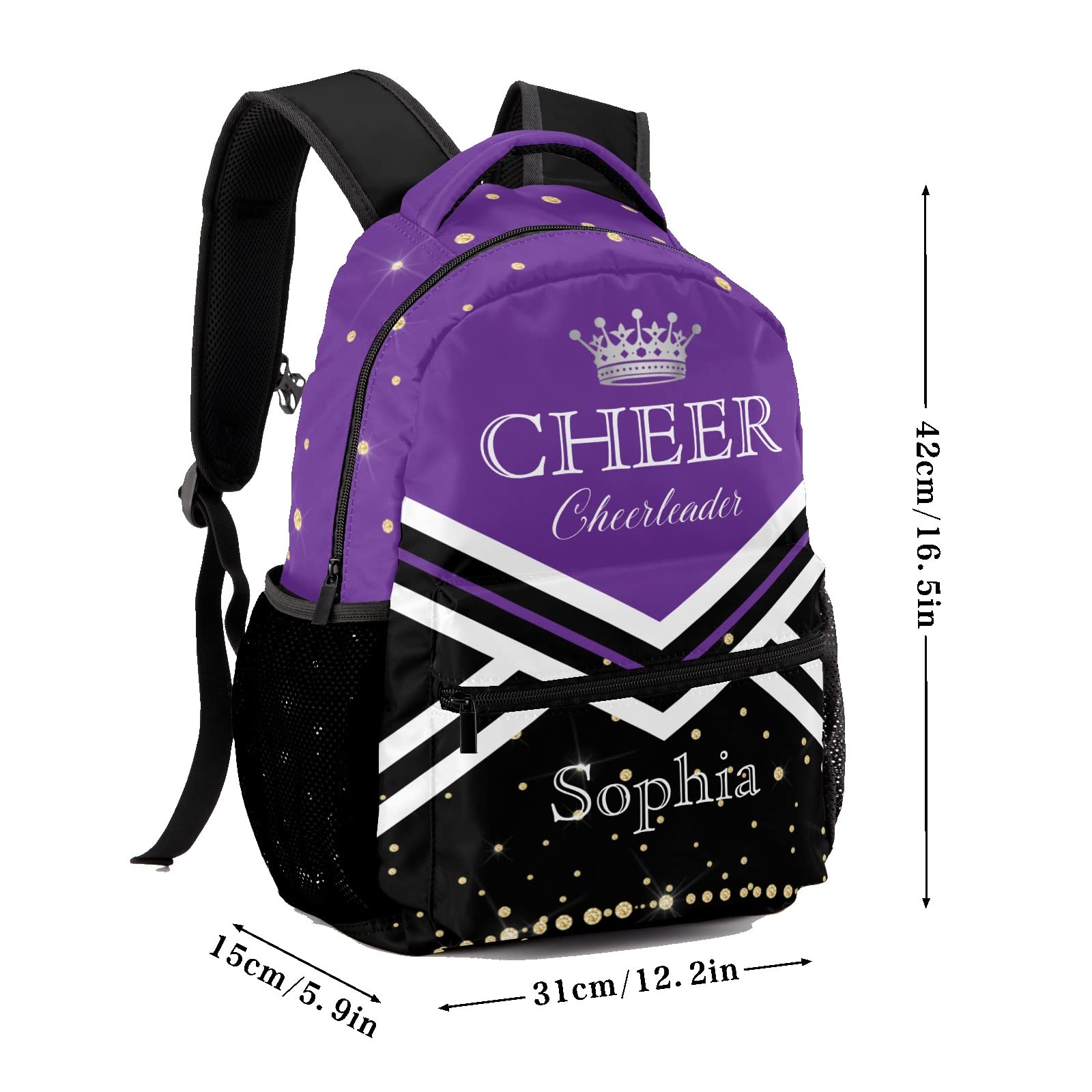 Personalized Print Cheerleader Cheer Purple Black Custom Backpack Waterproof Multifunctional Daypack with Name Gift