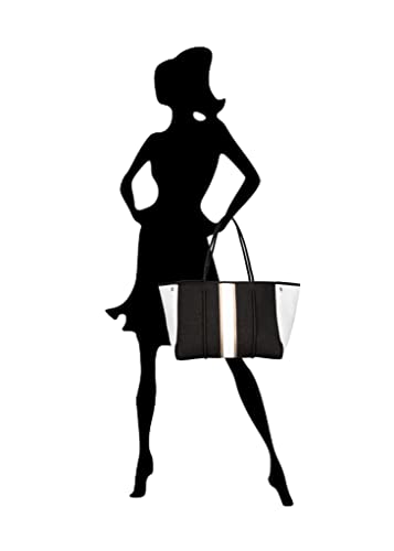 Haute Shore - Greyson Bravo Neoprene Tote Bag w/Zipper Wristlet Inside, Black Denim W/Rosegold & White Stripe