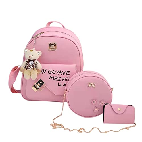 Nvnbm Women backpack purse women mini backpack 3 piece set cute small backpack girl school bag (pink) Small Size