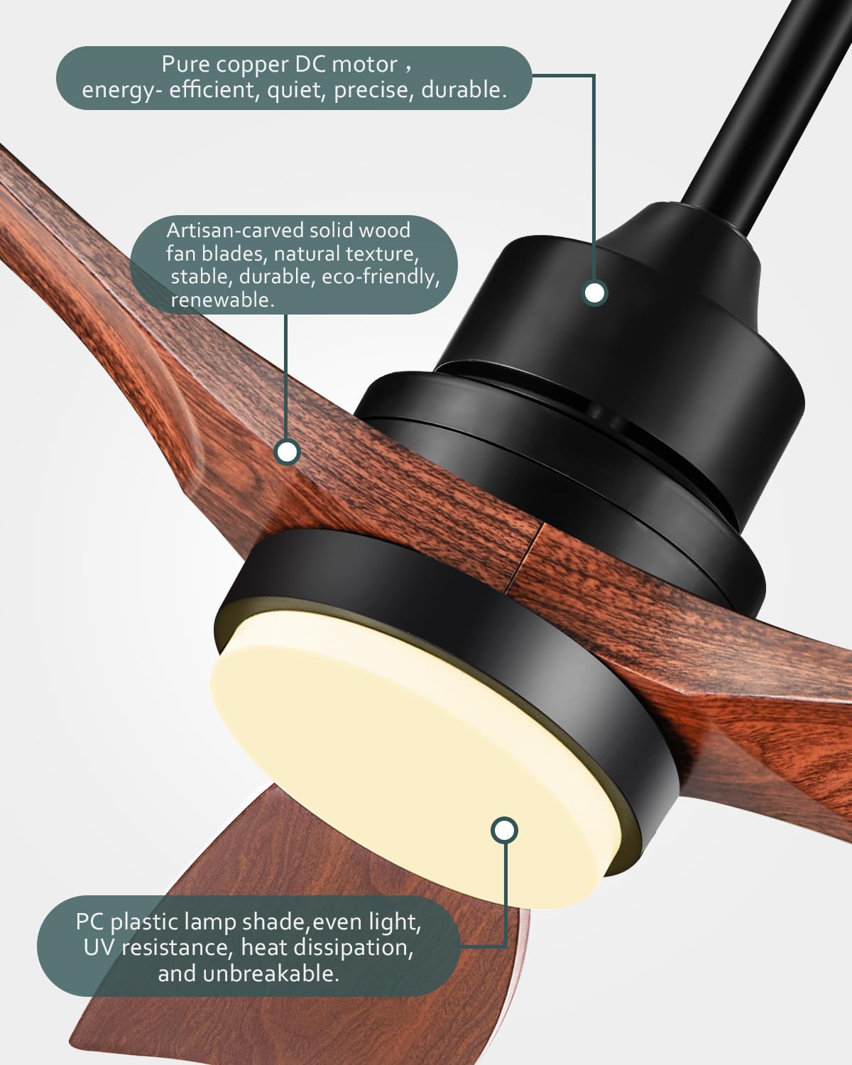 Forrovenco Ceiling Fans with Lights and Remote, 52 Inch Outdoor Ceiling Fan for Patios with Light 3 Downrods, 3 Blades Modern Ceiling Fan Noiseless Reversible DC Motor, Wood Fan for Farmhouse