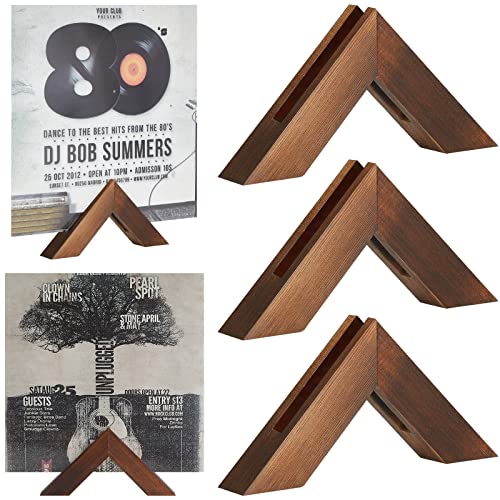 4 Pcs Vinyl Record Wall Mount Record Wall Display Vinyl Record Wall Holder Wooden Triangle Vinyl Record Shelf with Sticky Tape Vintage Pine Wood Album Shelf for Vinyl Record Album Collection Decor