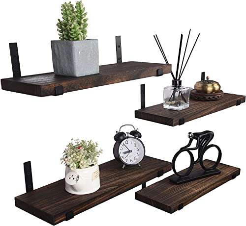 TheNext7 Wooden Floating Shelves Wall-Mounted with Hooks, Floating Shelves for Bedroom, Living Room, Bathroom, Kitchen, Office and More - Home/Office Decorative Display Stand - 24 X 6 in.