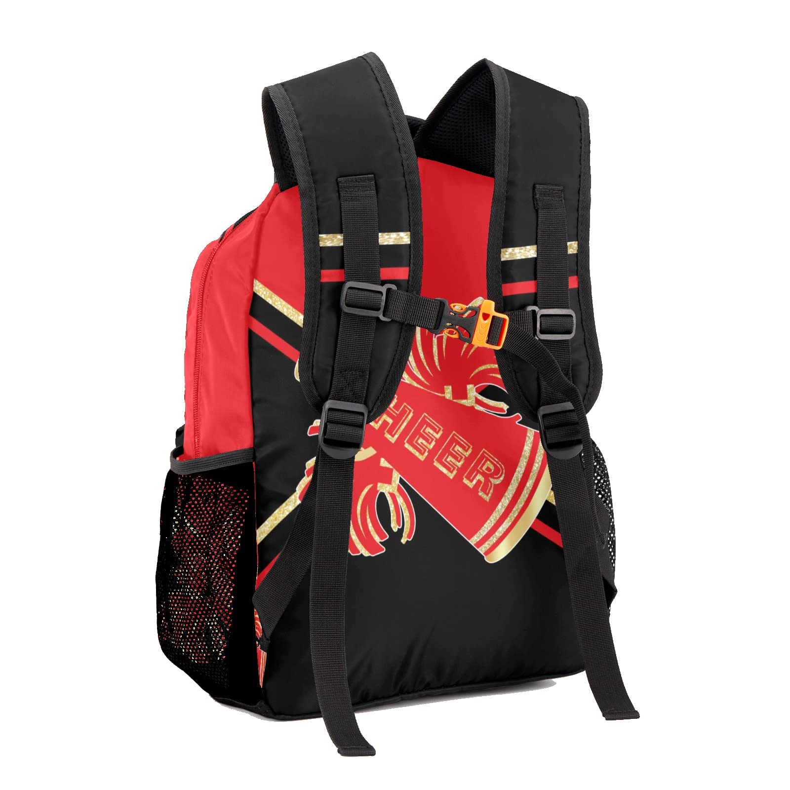 BigBigift Custom Cheer Red Black Cheerleaders Waterproof Backpack Bookbag with Name for Birthday Holiday Gift, 12.2(L)x5.9(W)x16.5(H)inch