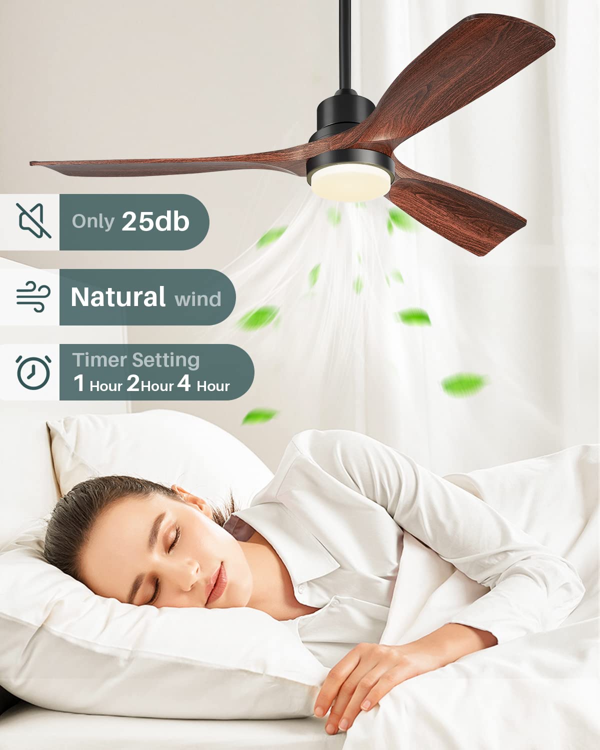 Forrovenco Ceiling Fans with Lights and Remote, 52 Inch Outdoor Ceiling Fan for Patios with Light 3 Downrods, 3 Blades Modern Ceiling Fan Noiseless Reversible DC Motor, Wood Fan for Farmhouse