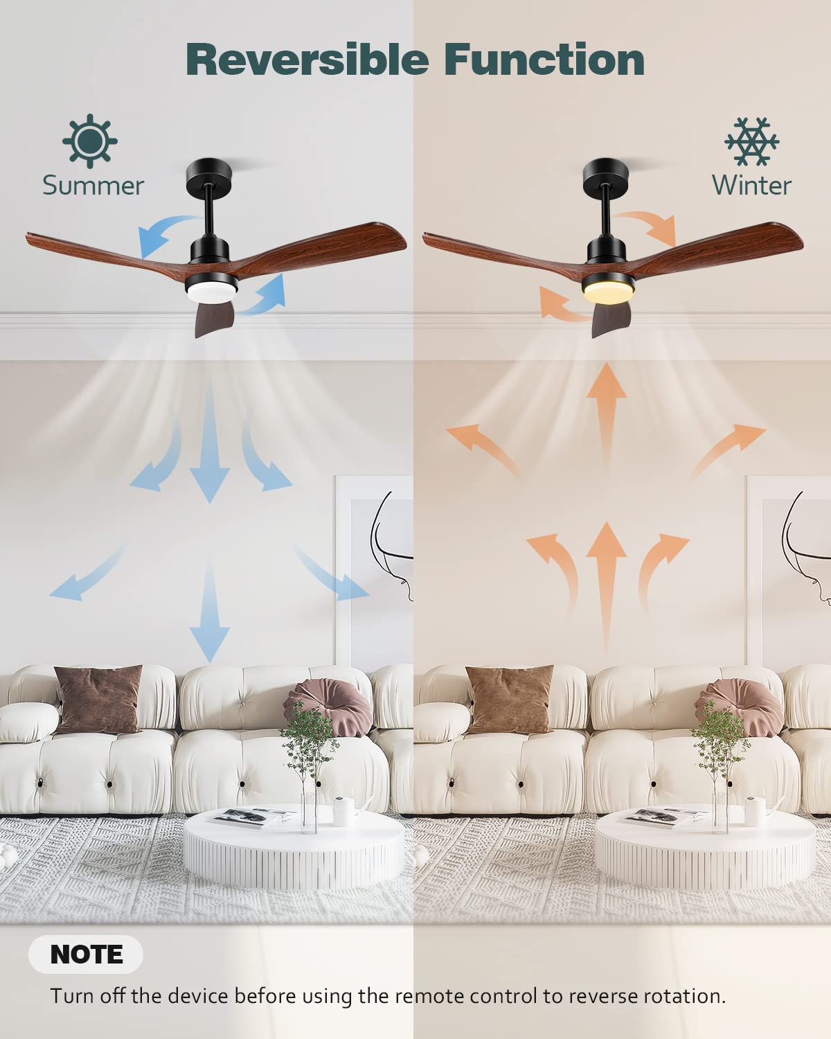Forrovenco Ceiling Fans with Lights and Remote, 52 Inch Outdoor Ceiling Fan for Patios with Light 3 Downrods, 3 Blades Modern Ceiling Fan Noiseless Reversible DC Motor, Wood Fan for Farmhouse