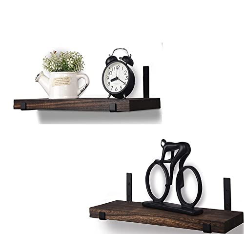 TheNext7 Wooden Floating Shelves Wall-Mounted with Hooks, Floating Shelves for Bedroom, Living Room, Bathroom, Kitchen, Office and More - Home/Office Decorative Display Stand - 24 X 6 in.