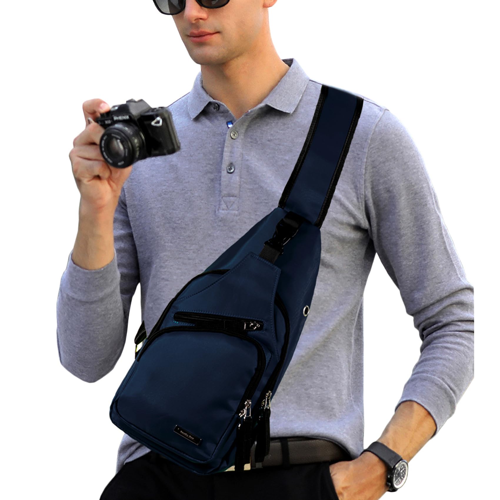 Seoky Rop Men Women Sling Backpack Nylon Water Resistant Shoulder Chest Crossbody Sling Bag with USB Charging Port Small Dark Blue