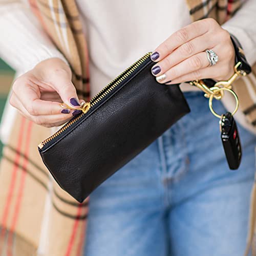 KEYPER 2-Piece Luxe Wristlet Set (IT Bag and a Key Ring Bracelet) | Cruelty Free PU Vegan Leather | Durable, Secure with Large Capacity | Classic Clutch Luxury Purse for Women