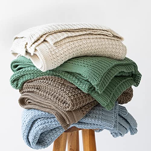 Under the Canopy - Chunky Knit Organic Throw (50x60) - Extra Warm, Knitted Texture Blanket - Ivory