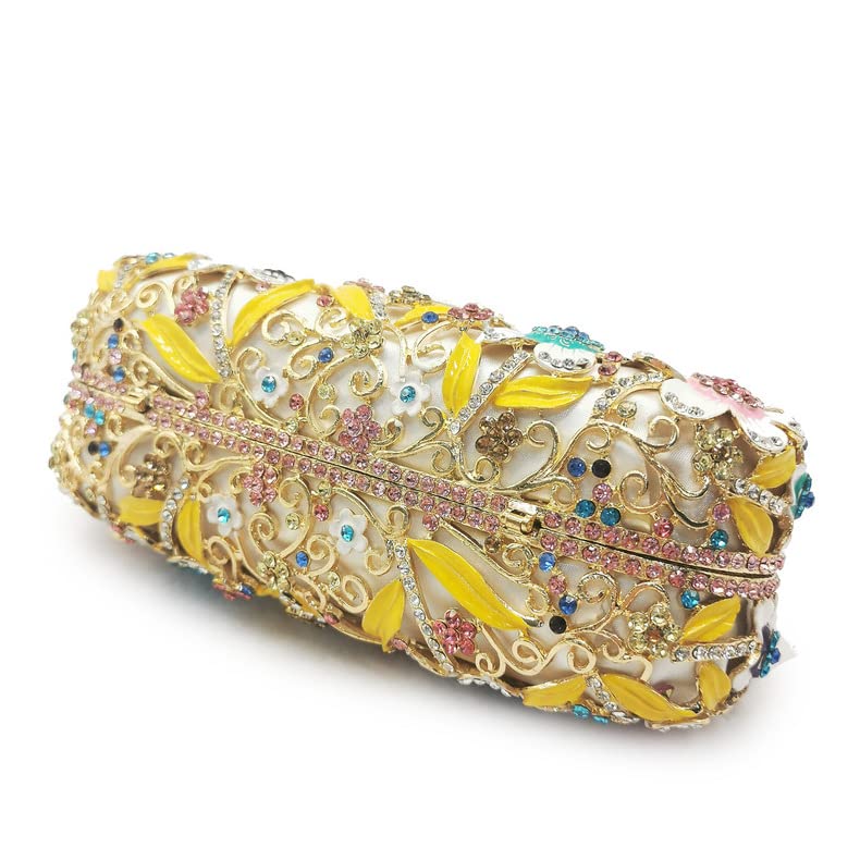 UMREN Women Vintage Flower Rhinestone Clutch Crystal Evening Bag Purse Wedding Cocktail Bag Purple
