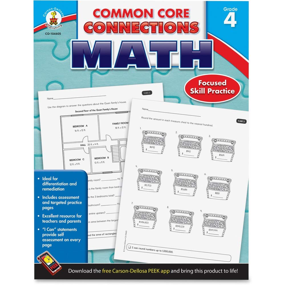 Carson-Dellosa Common Core Connections Math Workbook, Grade 4, Ages 9 -10, 96 Pages