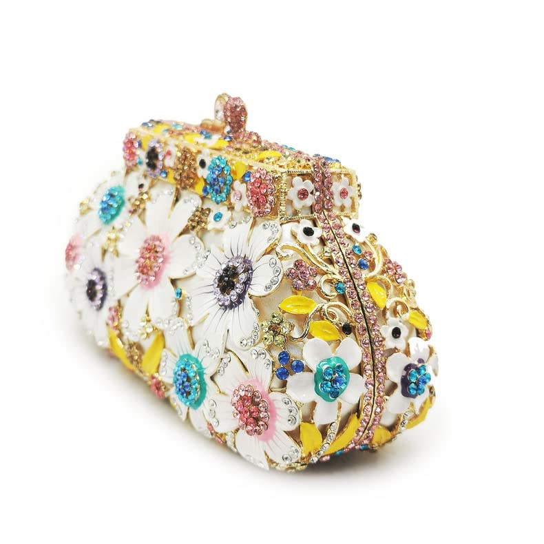 UMREN Women Vintage Flower Rhinestone Clutch Crystal Evening Bag Purse Wedding Cocktail Bag Purple