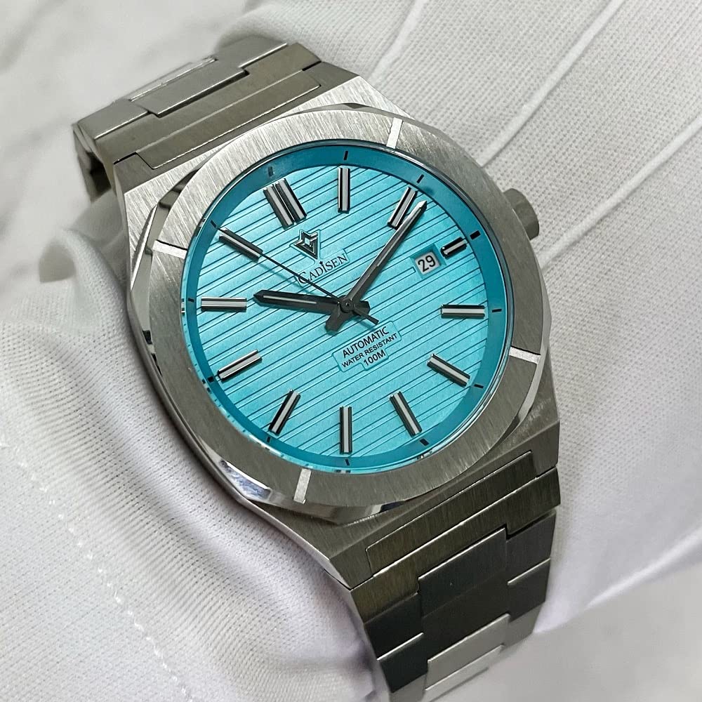 CADISEN Design Men Watches Mechanical Automatic Watch 100M Waterproof Brand Luxury Wristwatch (Light Blue)