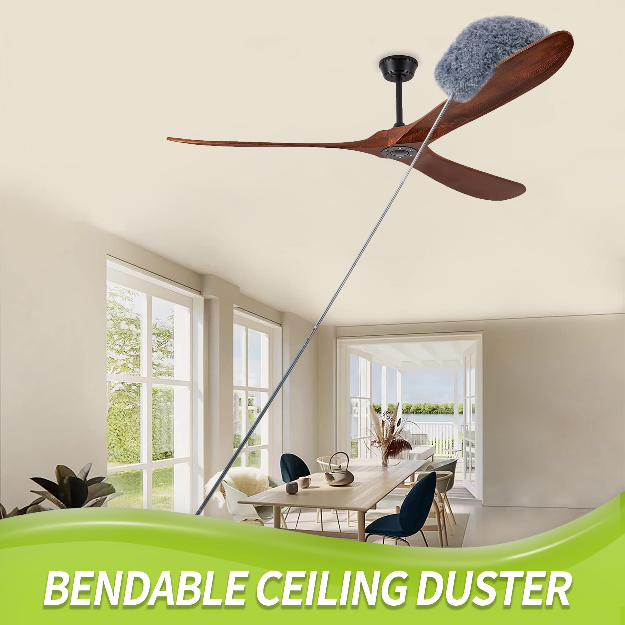 IVYROLL Cobweb Duster with Extension Pole, Spider Web Brush & Ceiling Cleaning Kit, 100" Microfiber Feather Duster Cleaner with Washable Head for Ceiling Fan, Furniture, Home