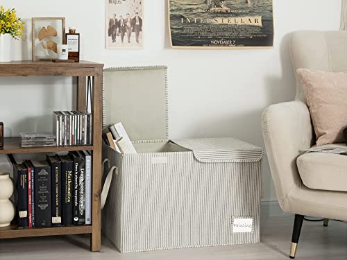 StorageWorks Storage Bin with Flip-Top Lids, Collapsible Storage Box, Gray and White Stripes, 24 ¾"L x 13" W x 16" H