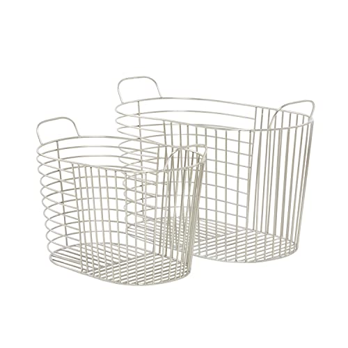 CosmoLiving by Cosmopolitan Contemporary Metal Round Storage Basket, Set of 2 14", 12"H, Silver