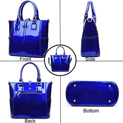 XingChen 3-PC Patent Women Handbag+Crossbody Bag+Card Bag Shiny Faux Leather Top Handle Satchel Shoulder Tote Bag Purses(Black)