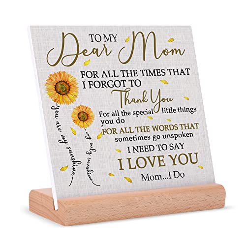 Mother's Day Gifts for Mom, Mom Cards Gifts, Birthday Gifts for Mom, Appriciation Gifts for Mom, Desk Decor Plaque with Wood Stand for Mom
