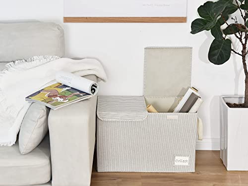 StorageWorks Storage Bin with Flip-Top Lids, Collapsible Storage Box, Gray and White Stripes, 24 ¾"L x 13" W x 16" H
