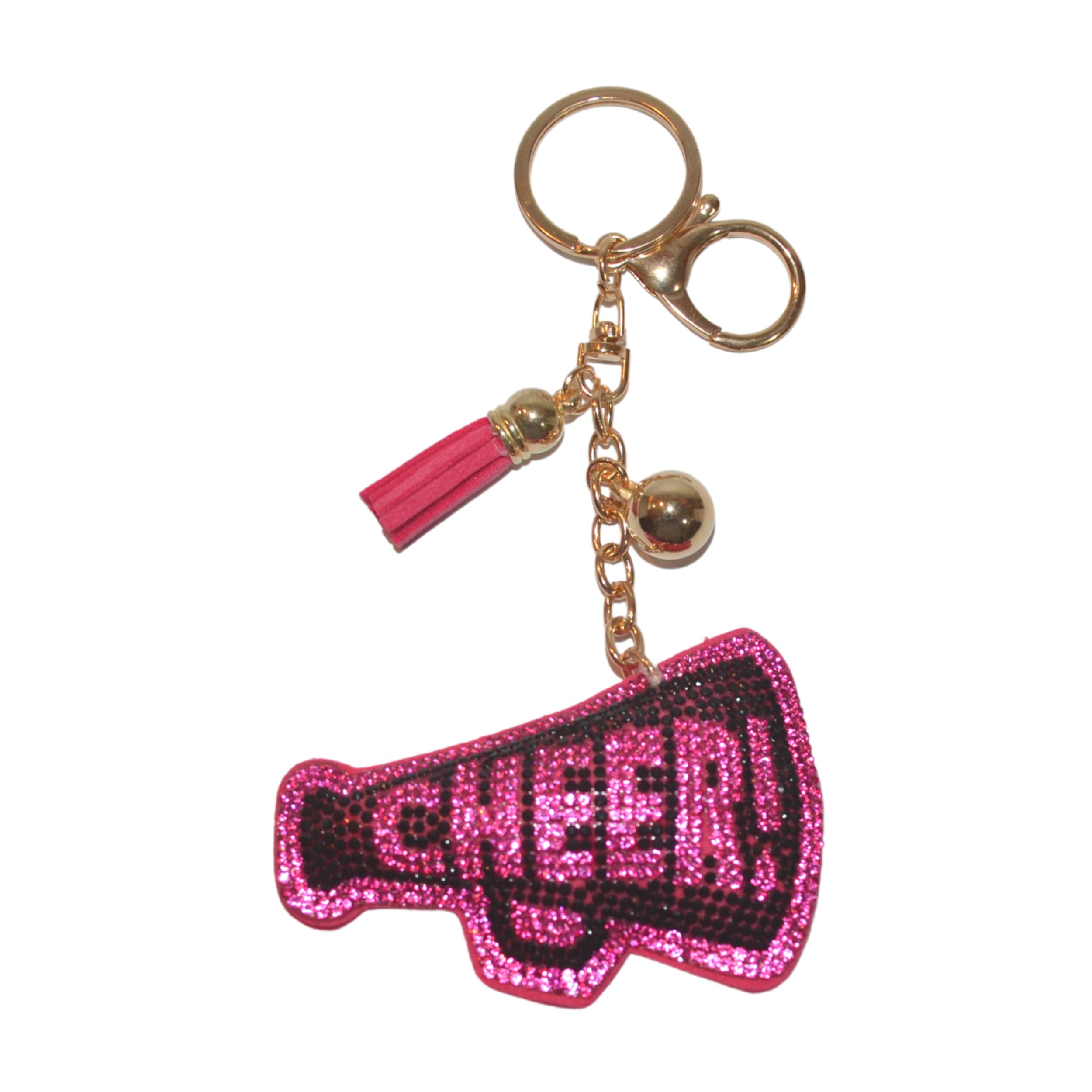 Hot Pink Cheer Keychains for Girls,Bling Cheerleader Backpack Keychain, Cheerleading Bag Charm