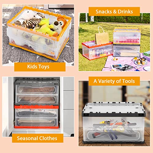 DORTALA 4 Packs 75L Collapsible Storage Bins with Lids, Stackable Utility Crate with Interlock Security Latch, Durable Clear Plastic Containers, Home Foldable Storage Boxes for Bedroom, Dorm, Garage