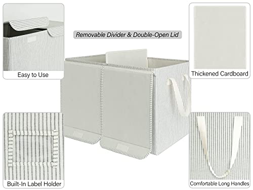 StorageWorks Storage Bin with Flip-Top Lids, Collapsible Storage Box, Gray and White Stripes, 24 ¾"L x 13" W x 16" H