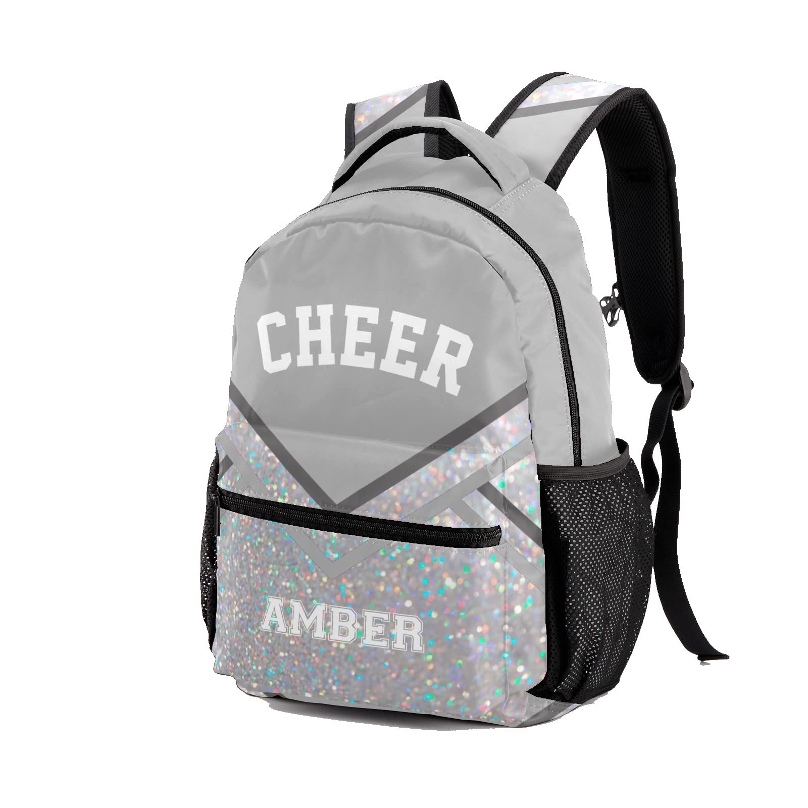 SunFancyCustom Cheer Cheerleaders Grey Backpack with Name Text Custom Laptop Bag for Work Travel Office