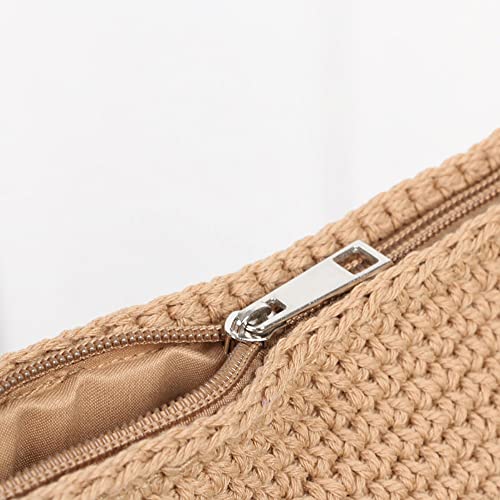 JBRUN Women Straw Crossbody Purse Beach Handmade Woven Shoulder Bag Cotton Crochet Tassel Square Bag Bohemian Messenger Bag (E-Brown)