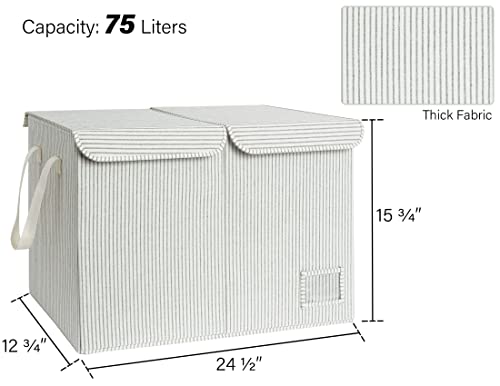 StorageWorks Storage Bin with Flip-Top Lids, Collapsible Storage Box, Gray and White Stripes, 24 ¾"L x 13" W x 16" H