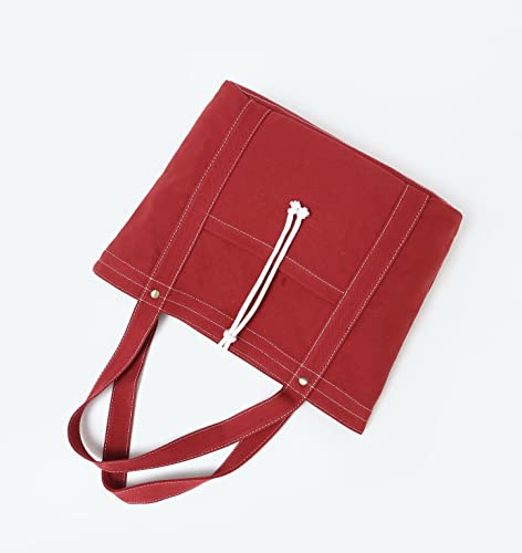 Jeelow 16 oz Washed Canvas Tote Shoulder Bags Purse Handbag For Men & Women Double Handles (Red)