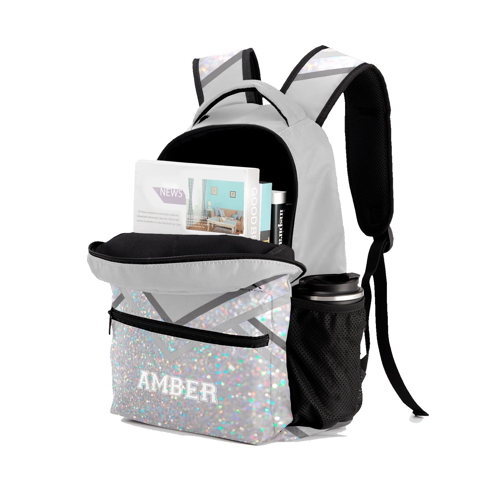 SunFancyCustom Cheer Cheerleaders Grey Backpack with Name Text Custom Laptop Bag for Work Travel Office