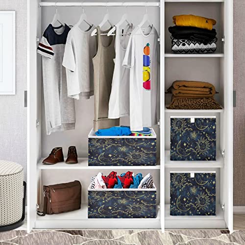 ALAZA Collapsible Storage Cubes Organizer,Moon Sun Soleil Cosmos Astrology Storage Containers Closet Shelf Organizer with Handles for Home Office