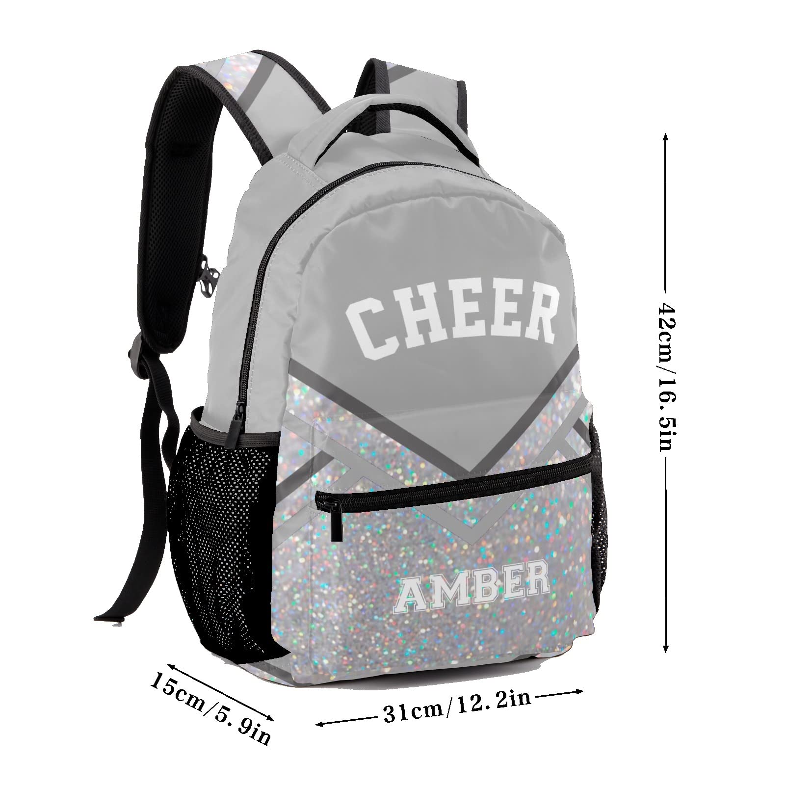 SunFancyCustom Cheer Cheerleaders Grey Backpack with Name Text Custom Laptop Bag for Work Travel Office
