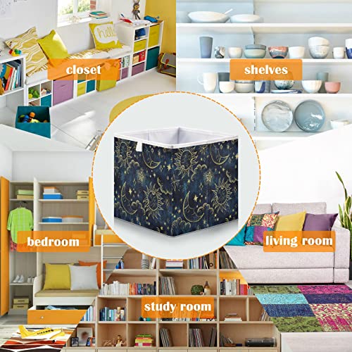 ALAZA Collapsible Storage Cubes Organizer,Moon Sun Soleil Cosmos Astrology Storage Containers Closet Shelf Organizer with Handles for Home Office