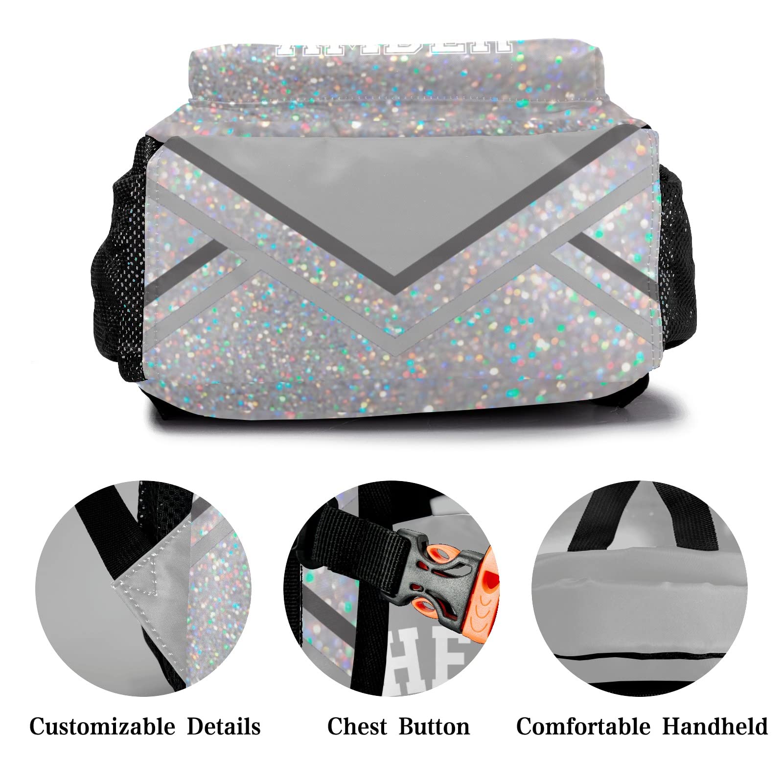 SunFancyCustom Cheer Cheerleaders Grey Backpack with Name Text Custom Laptop Bag for Work Travel Office